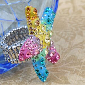 Alilang Neon Bright and Colorful Rainbow Dancing Starfish Rhinestone Stretch Adj Fashion Ring