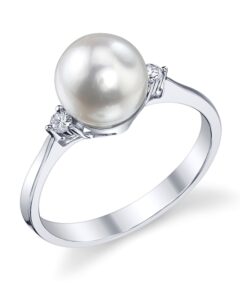 the pearl source white akoya cultured pearl ring for women with diamonds and 14k gold