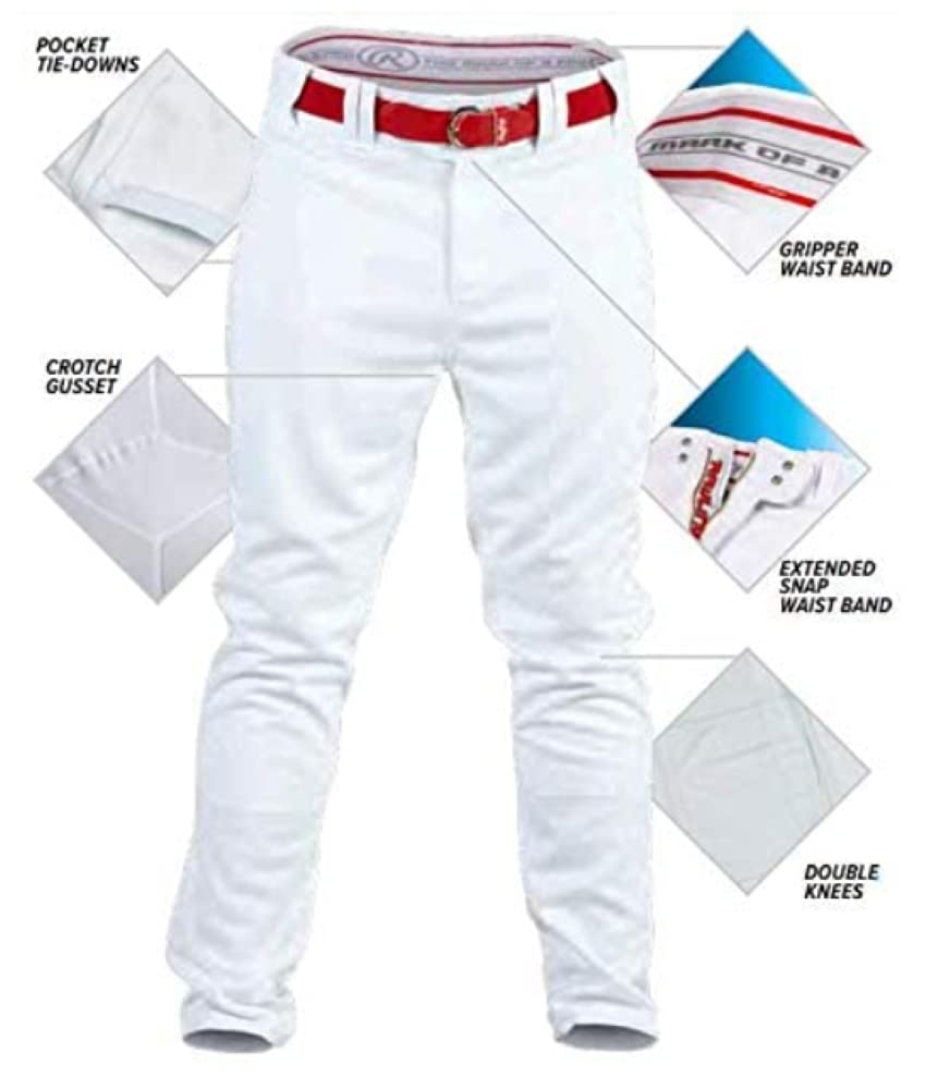 Rawlings PRO 150 Series Game/Practice Baseball Pant | Youth X-Large | Piped - Grey/Navy | Relaxed Fit