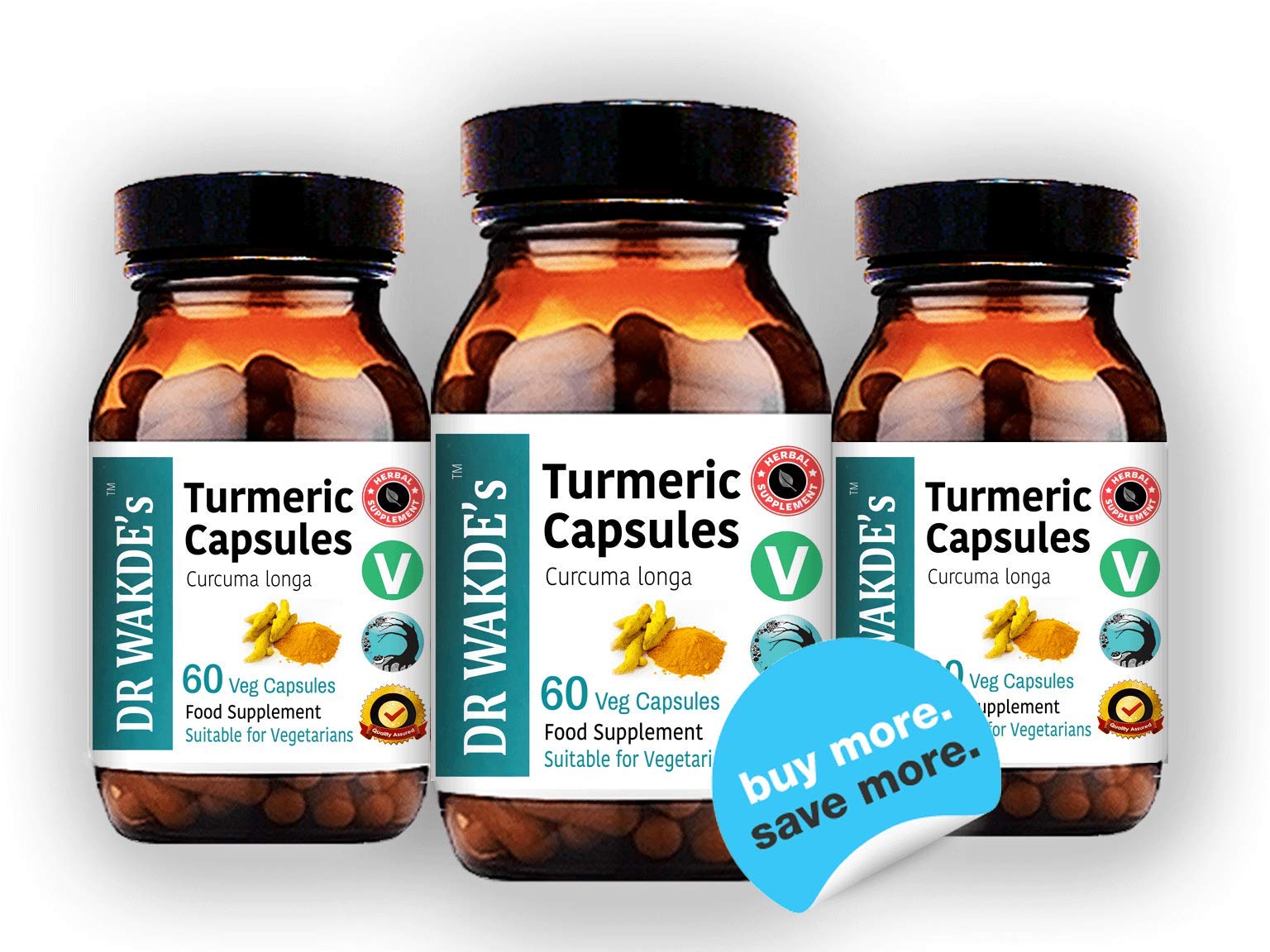 DR WAKDE'S Turmeric Capsules (Curcuma Longa, 60 Veg Caps, Plant-Based Supplement, Ayurvedic Herb, All Natural, Vegan)