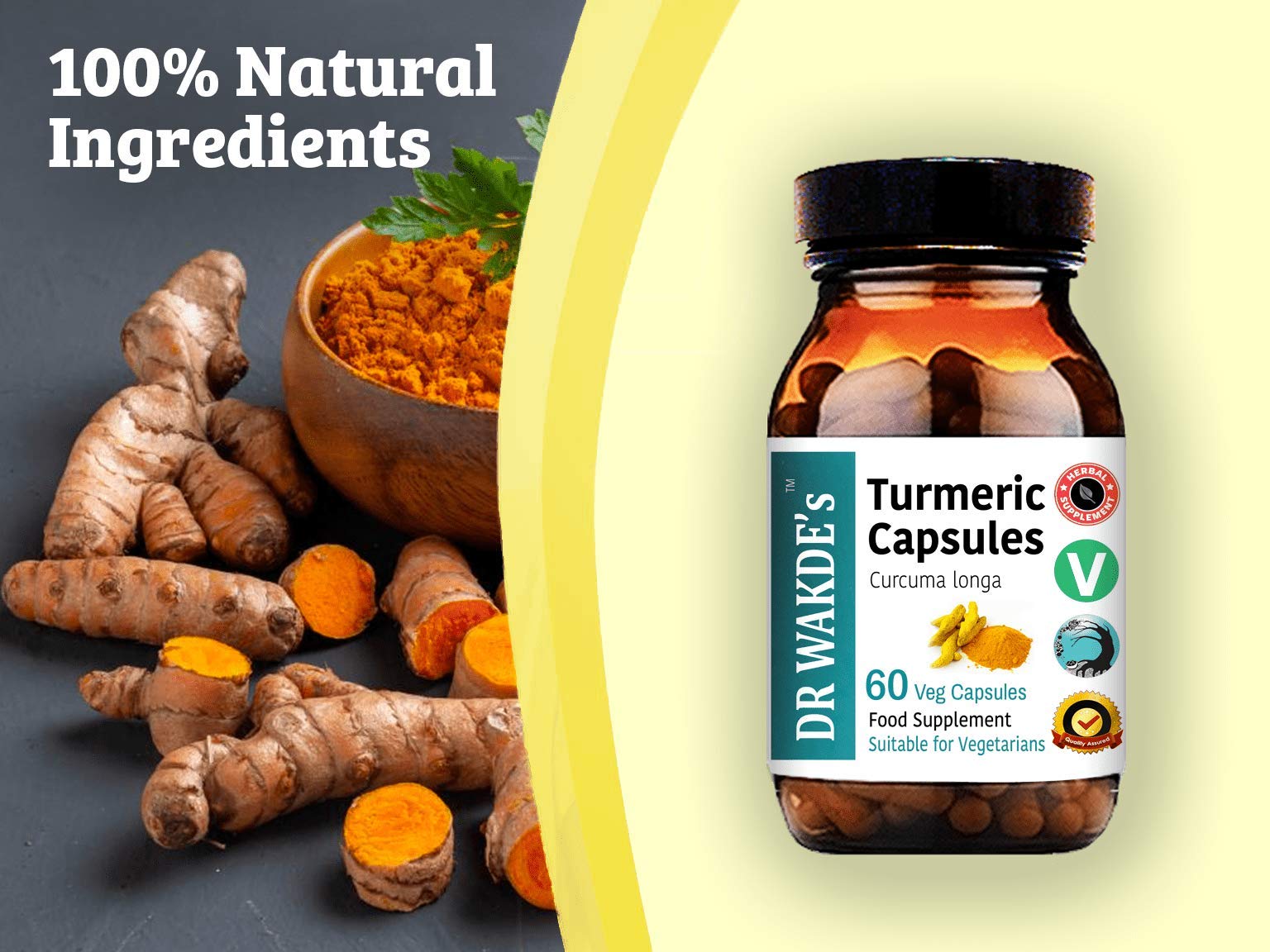 DR WAKDE'S Turmeric Capsules (Curcuma Longa, 60 Veg Caps, Plant-Based Supplement, Ayurvedic Herb, All Natural, Vegan)