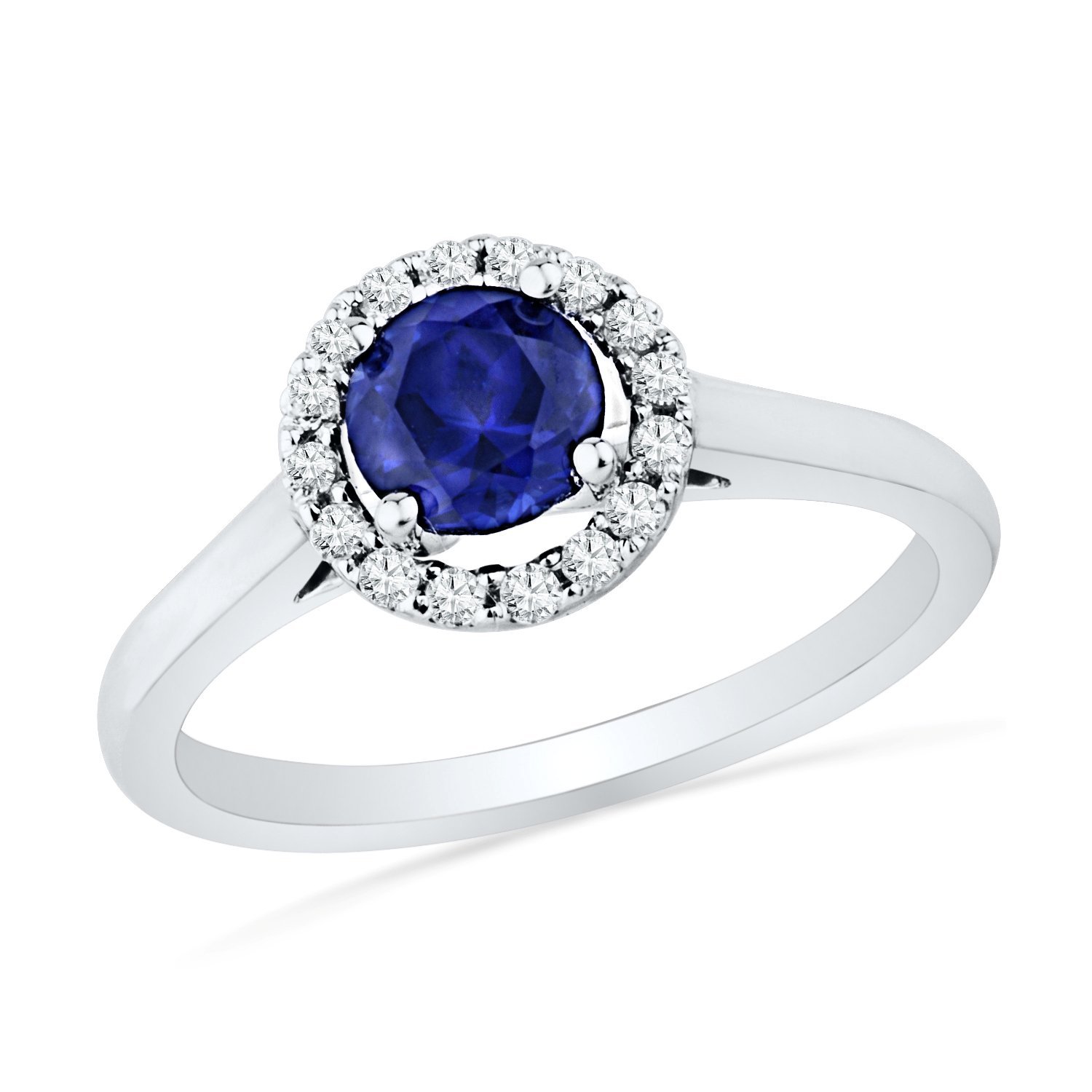 DGOLD D-GOLD Sterling Silver Blue Sapphire and White Round Diamond Engagement Ring (1 Cttw) with Engraving.