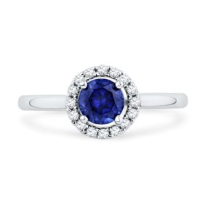 DGOLD D-GOLD Sterling Silver Blue Sapphire and White Round Diamond Engagement Ring (1 Cttw) with Engraving.