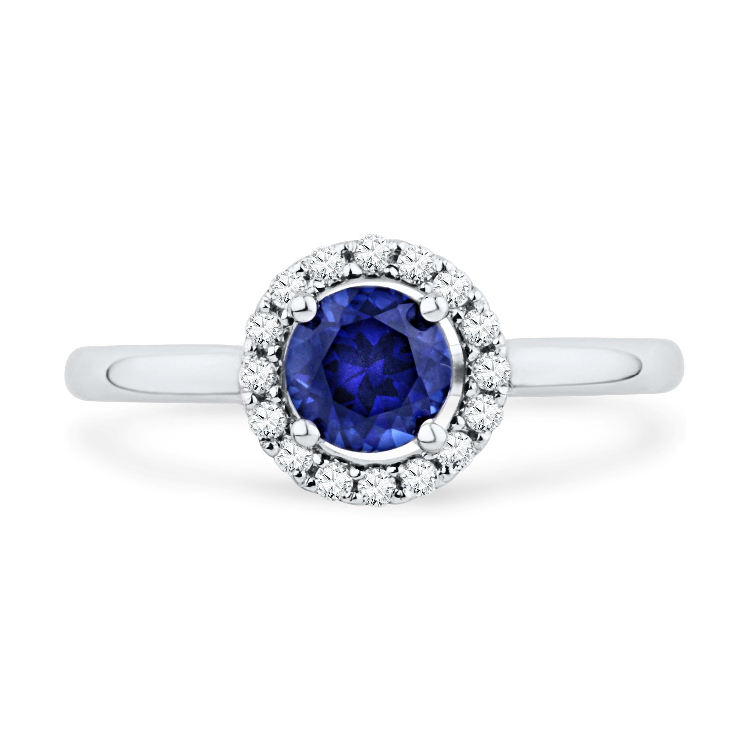 DGOLD D-GOLD Sterling Silver Blue Sapphire and White Round Diamond Engagement Ring (1 Cttw) with Engraving.