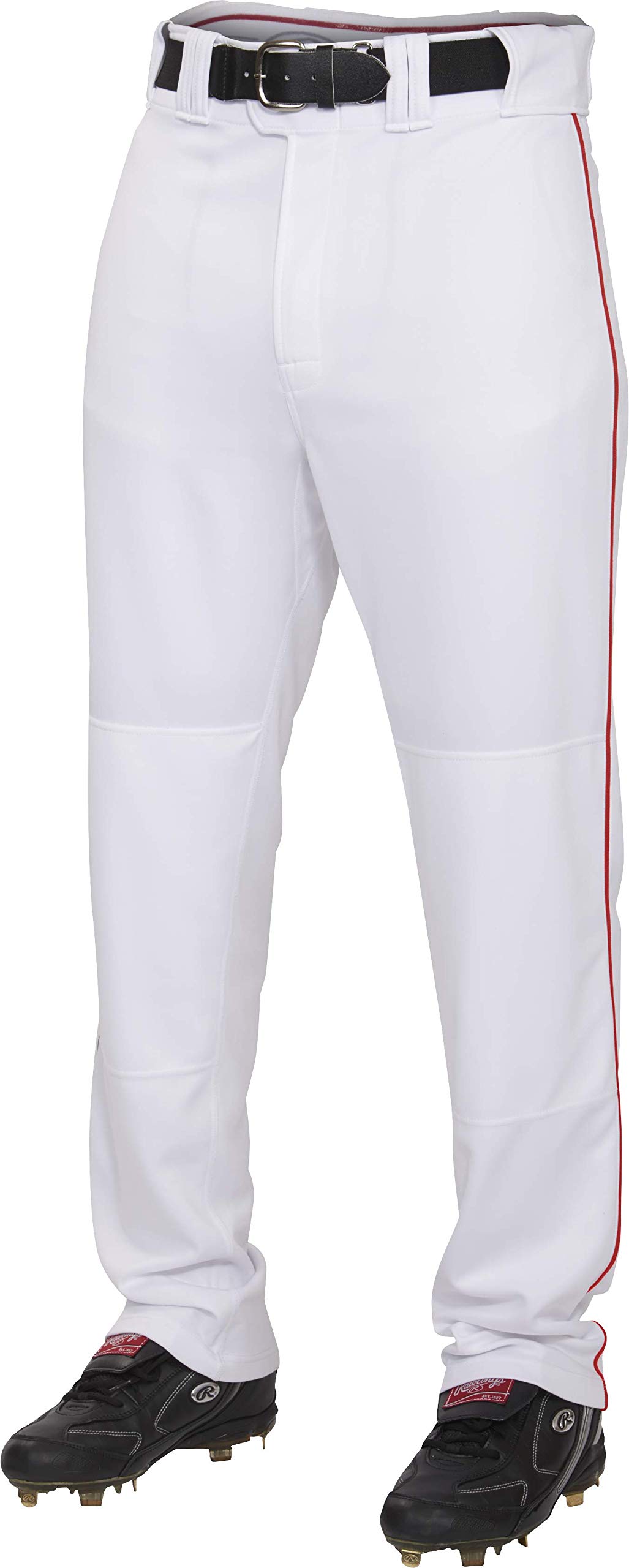 Rawlings PRO 150 Series Game/Practice Baseball Pant | Adult Medium | Piped - White/Scarlet | Relaxed Fit