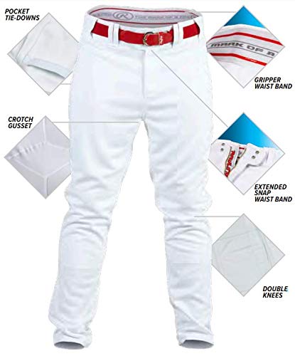 Rawlings PRO 150 Series Game/Practice Baseball Pant | Adult Medium | Piped - White/Scarlet | Relaxed Fit