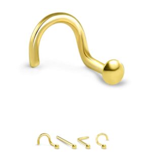 18k Solid Yellow Gold Right Nose Screw Ring 1.5mm Dome 22G