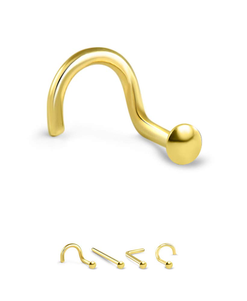 18k Solid Yellow Gold Right Nose Screw Ring 1.5mm Dome 22G