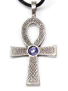 trilogy jewelry pewter ankh pendant on leather w/swarovski crystal lavender june birthday