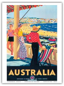 australia - bondi beach new south wales - vintage travel poster by percy trompf c.1929 - master art print (unframed) 9in x 12in