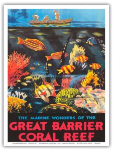 queensland australia - the marine wonders of the great barrier coral reef - vintage travel poster by percy trompf c.1933 - master art print (unframed) 9in x 12in