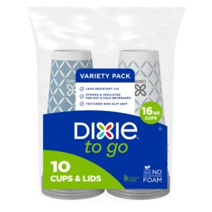 dixie to go large paper coffee cups with lids, 16 oz, 10 count, disposable cups for on-the-go hot beverages