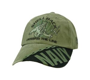 new navy shellback "crossing the line" od green low profile cap