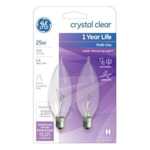 g e lighting 66104 candelabra shaped bulb, 25w, clear