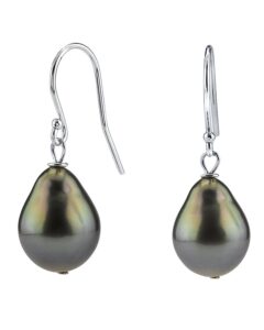 the pearl source 14k gold 9-10mm baroque black tahitian cultured pearl drop dangling tincup earrings for women