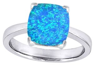 star k 8mm cushion-cut solitaire ring with simulated blue opal sterling silver size 5