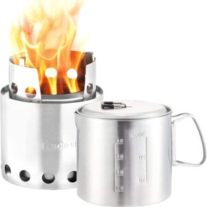 solo stove lite & pot 900 set: portable, wood burning campstove + 900 ml pot | incl. nylon sack, for 1-2 people, 304 stainless steel, compact (packed): 11,9 x 11,5 cm