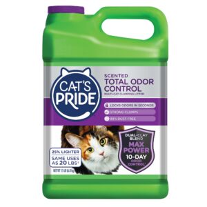 cat's pride max power: total odor control - up to 10 days of powerful odor control - strong clumping - 99% dust free - multi-cat litter, scented, 15 pounds