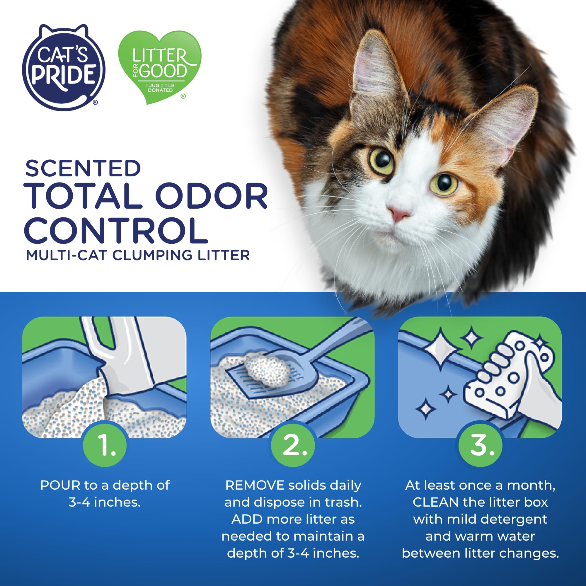 Cat's Pride Max Power: Total Odor Control - Up to 10 Days of Powerful Odor Control - Strong Clumping - 99% Dust Free - Multi-Cat Litter, Scented, 15 Pounds