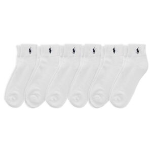 polo ralph lauren men's classic sport solid socks 6 pair pack - cushioned cotton comfort, white, 6-12.5