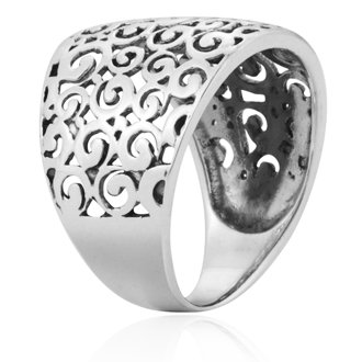 Sterling Silver Wide Spiral Filigree Ring - Size 11