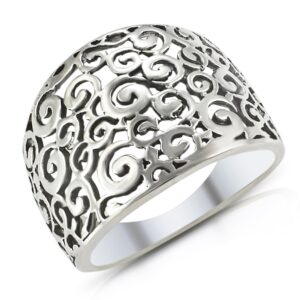 sterling silver wide spiral filigree ring - size 11