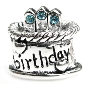 queenberry sterling silver birthday cake light blue simulated march birthstone round european bead charm