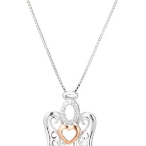 Amazon Essentials Two-Tone Sterling Silver and Rose Gold Over Sterling Silver Angel with Heart Pendant Necklace, 18", (previously Amazon Collection)