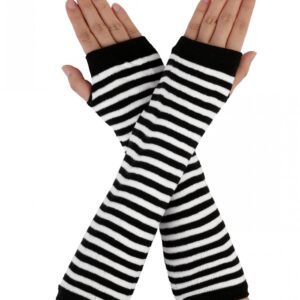 Allegra K Women's Fingerless Gloves Printed Elbow Length Knitted Arm Warmers One Size Black-White