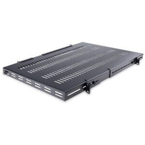 startech.com 1u 4-post adjustable vented server rack mount shelf - 330lbs(150 kg) - 19.5 to 38in adjustable mounting depth universal tray 19" av/ network equipment rack - 27.5in deep (adjshelfhdv)