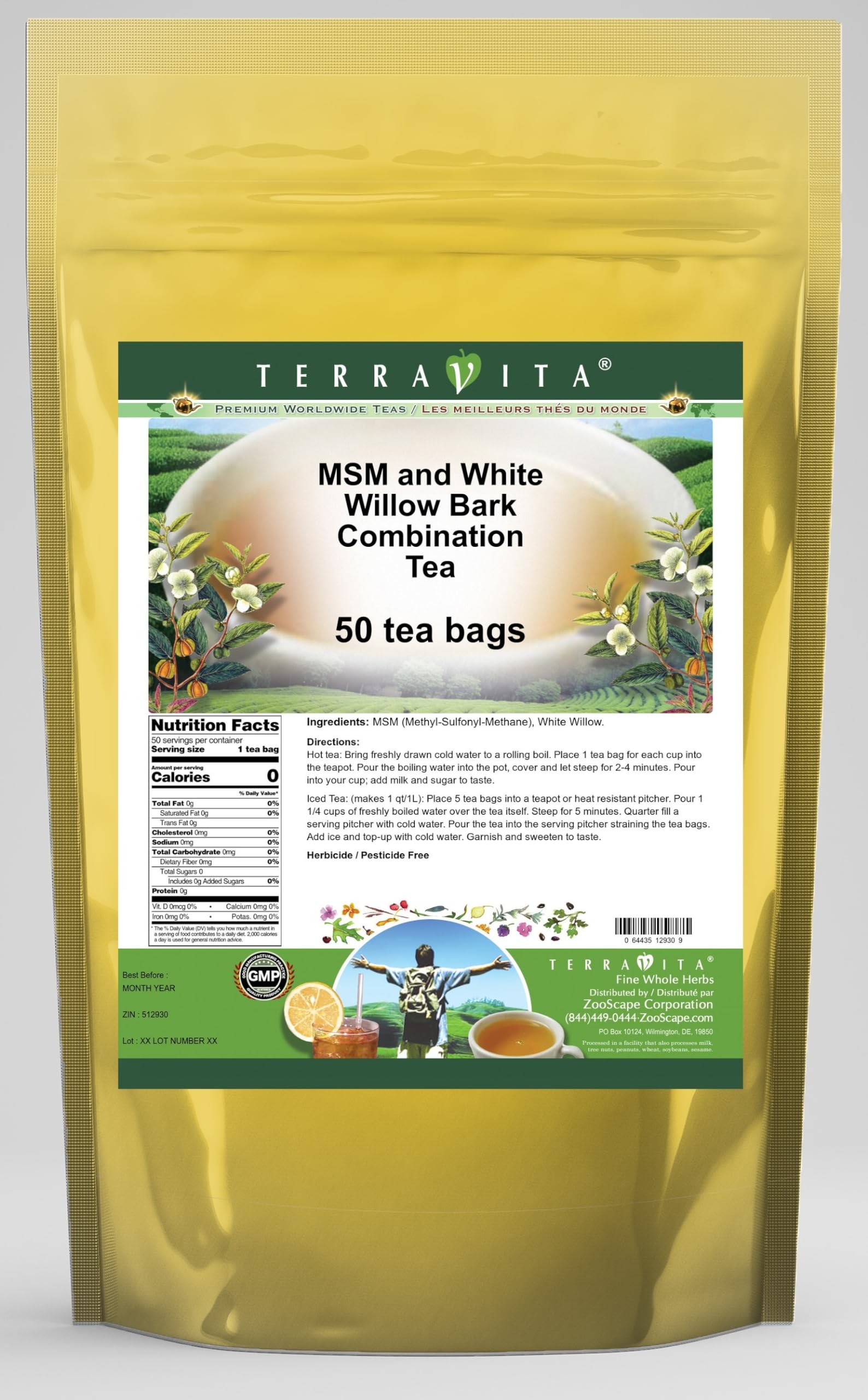 MSM and White Willow Bark Combination Tea (50 tea bags, ZIN: 512930)