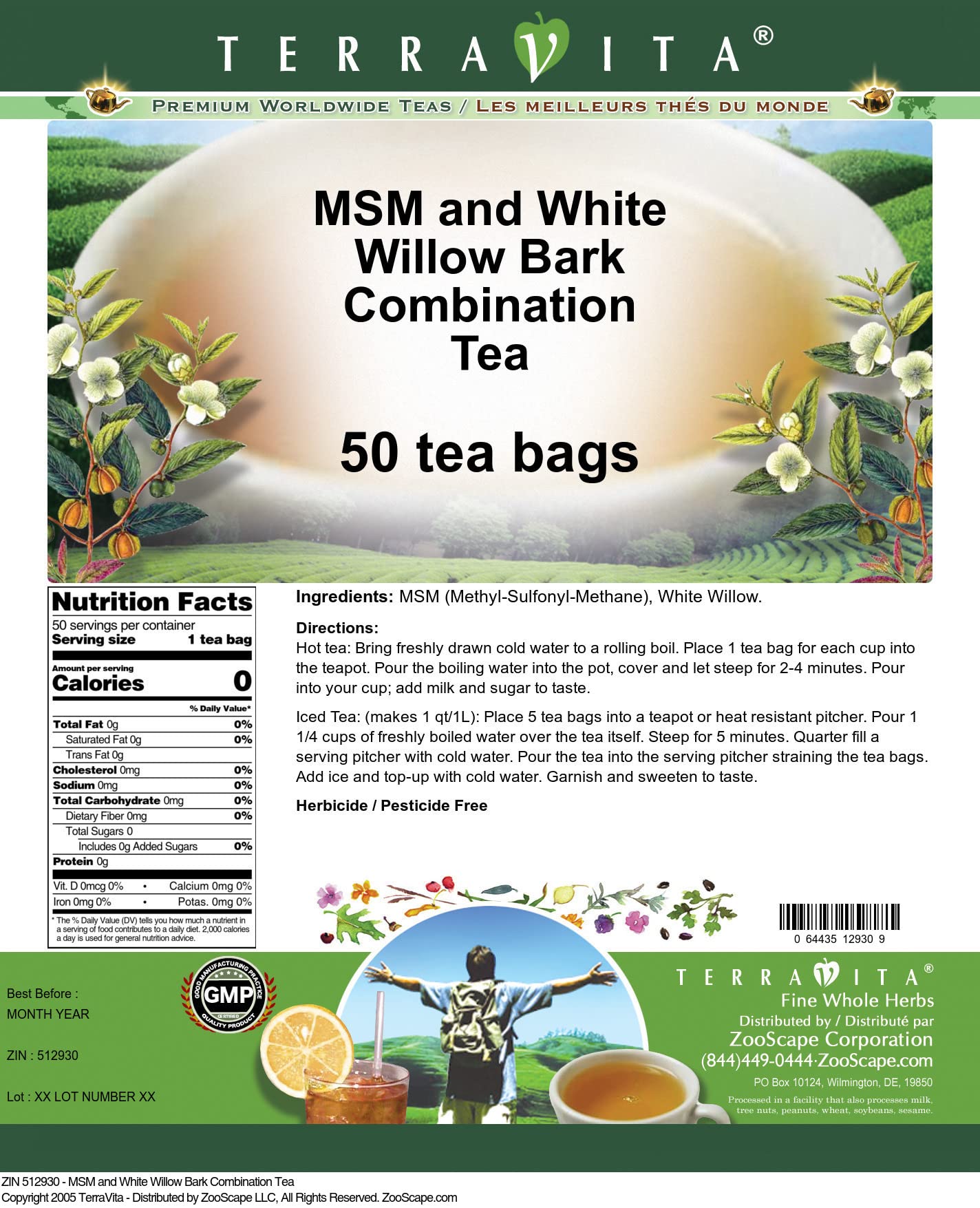 MSM and White Willow Bark Combination Tea (50 tea bags, ZIN: 512930)