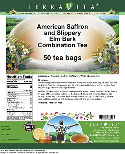 American Saffron and Slippery Elm Bark Combination Tea (50 tea bags, ZIN: 513642)