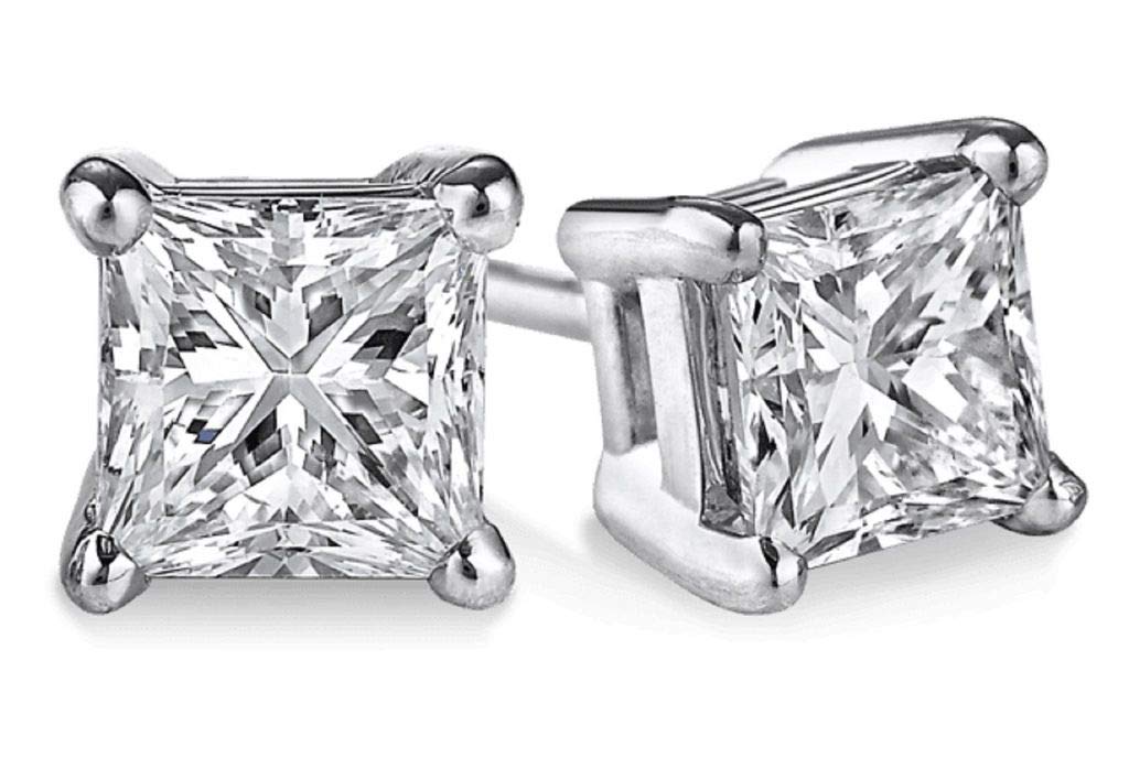 PARIKHS Princess Cut Diamond Stud in 14K White Gold (0.30 ctw, I3 clarity)