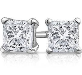 PARIKHS Princess Cut Diamond Stud in 14K White Gold (0.30 ctw, I3 clarity)