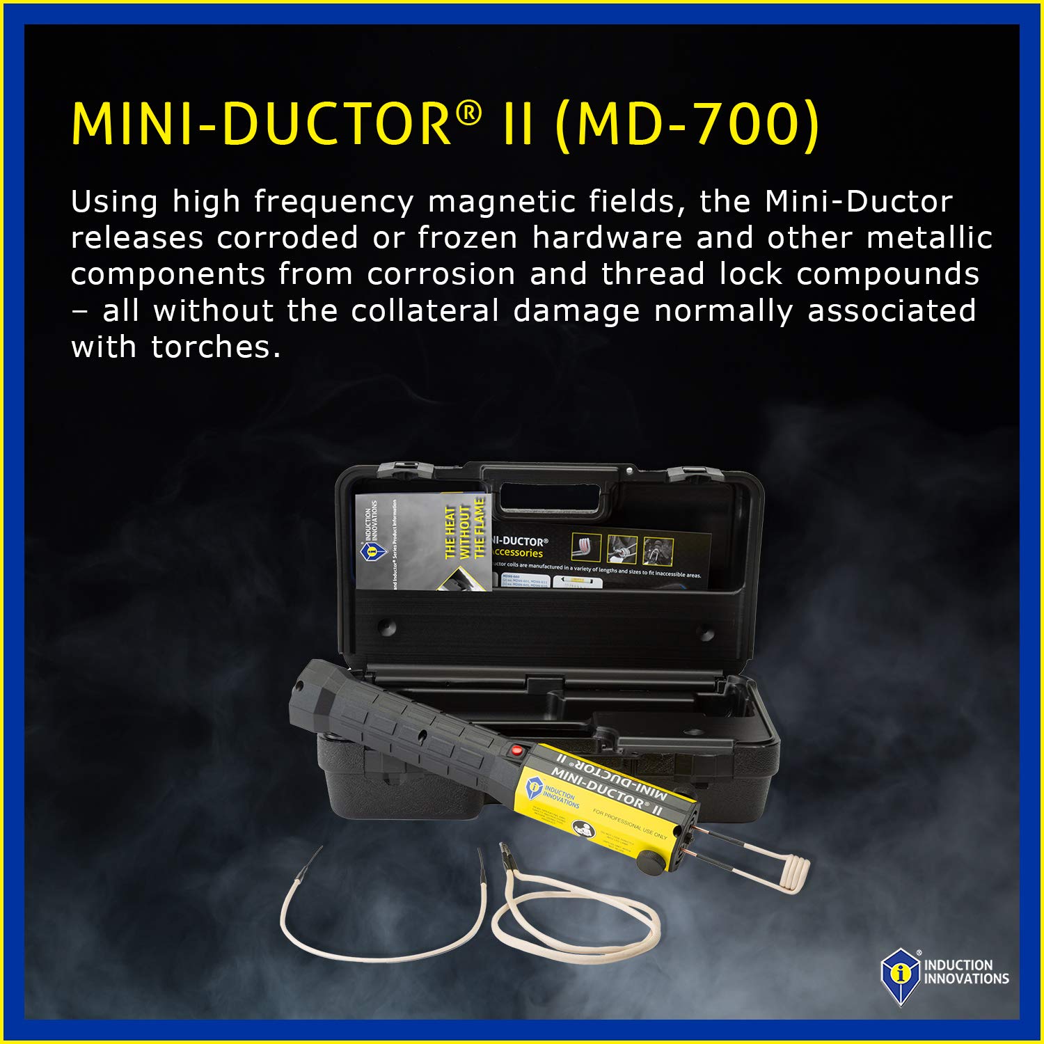 Induction Innovations - The Original Mini-Ductor II (MD-700) - Handheld Induction Heater with 3 Basic Coils, Rugged Carrier Case & Operations Manual to Safely Remove Nuts, Bolts, Bearings, & More