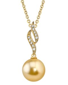 the pearl source 14k gold 10-11mm round golden south sea cultured pearl & diamond suzanna pendant necklace for women