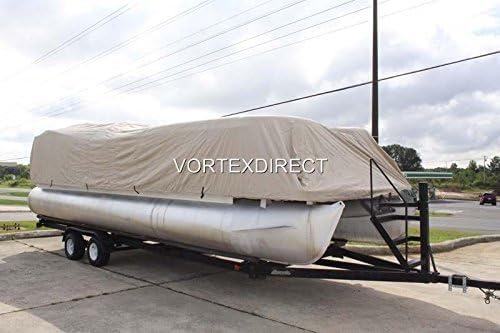 Vortex Direct Beige/Tan 22' Ultra Pontoon Boat Cover, Has Elastic and Straps, Fits 20'1" to 21' to 22' Long Deck Area, Up to 102" Beam