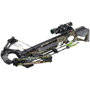 barnett droptine str intelligent 380 foot per second triggertech hunting crossbow package with hunting accessories, truetimber strata camo