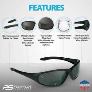 proSPORT Bifocal Sunglasses for Men Women +2.00 Safety Readers Sport Dark Black…