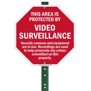 smartsign "this area is protected by video surveillance" lawnboss® sign | 10" x 10" aluminum sign with 3' stake