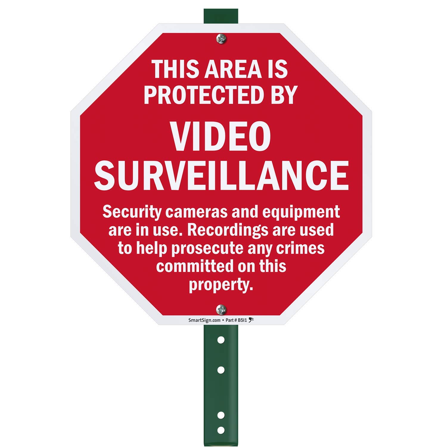 SmartSign "This Area Is Protected By Video Surveillance" LawnBoss® Sign | 10" x 10" Aluminum Sign With 3' Stake