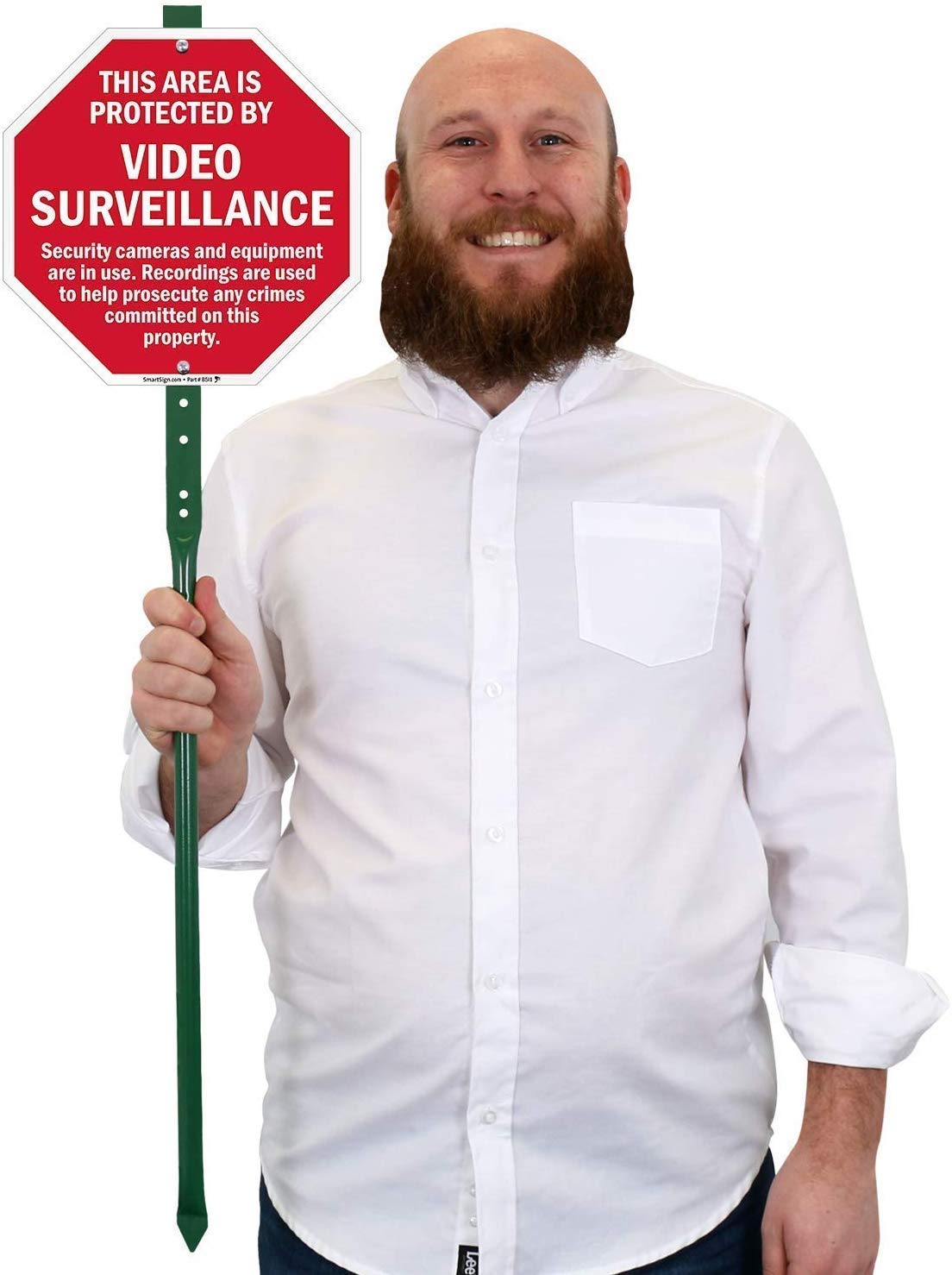 SmartSign "This Area Is Protected By Video Surveillance" LawnBoss® Sign | 10" x 10" Aluminum Sign With 3' Stake