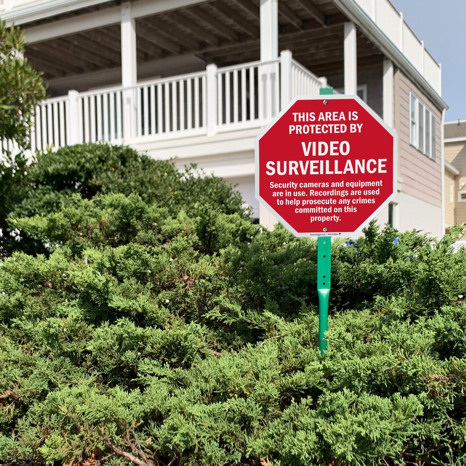 SmartSign "This Area Is Protected By Video Surveillance" LawnBoss® Sign | 10" x 10" Aluminum Sign With 3' Stake