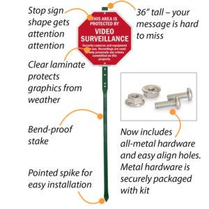 SmartSign "This Area Is Protected By Video Surveillance" LawnBoss® Sign | 10" x 10" Aluminum Sign With 3' Stake