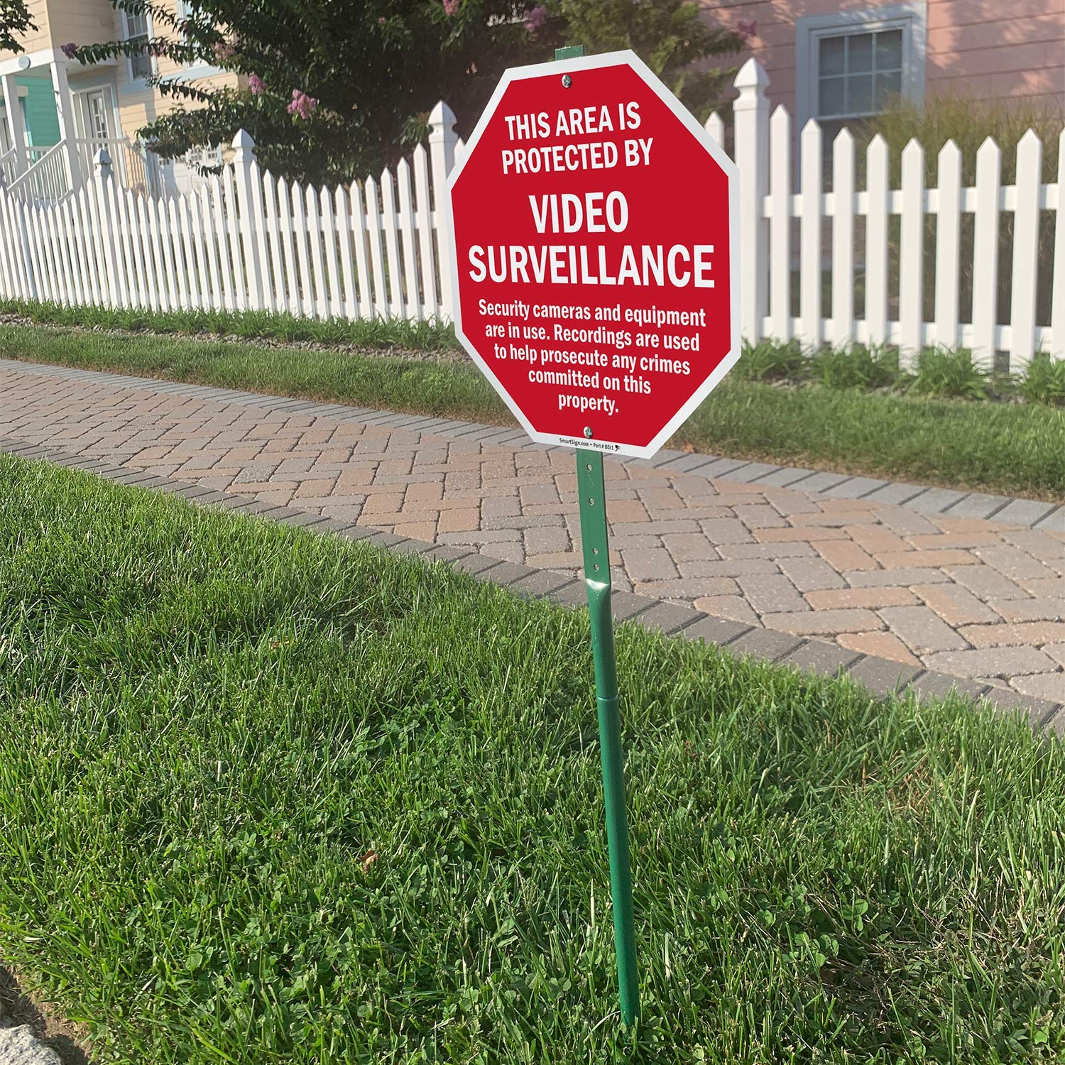 SmartSign "This Area Is Protected By Video Surveillance" LawnBoss® Sign | 10" x 10" Aluminum Sign With 3' Stake