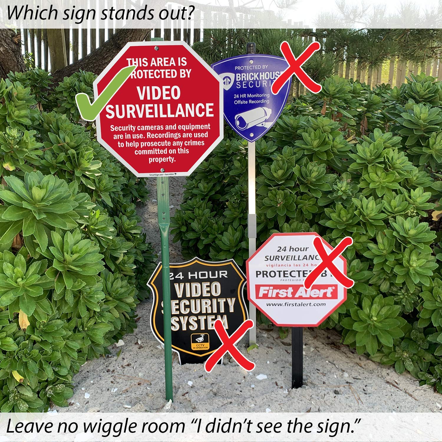 SmartSign "This Area Is Protected By Video Surveillance" LawnBoss® Sign | 10" x 10" Aluminum Sign With 3' Stake