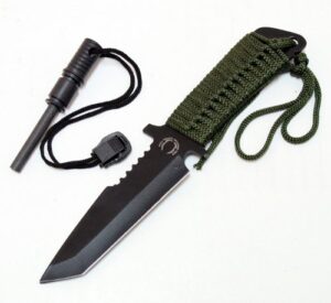 lastworld 7" hunting knife with fire starter carbon steel blade