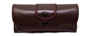 calabria double snap belt loop eyeglass case brown pu leather vintage old school eye glasses pouch semi-hard sunglass holder