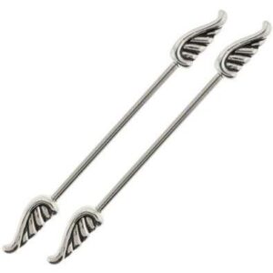 stainless steel industrial barbell with angel angle wings fly away piercing bar body jewelry 14g gauge - sold as a pair